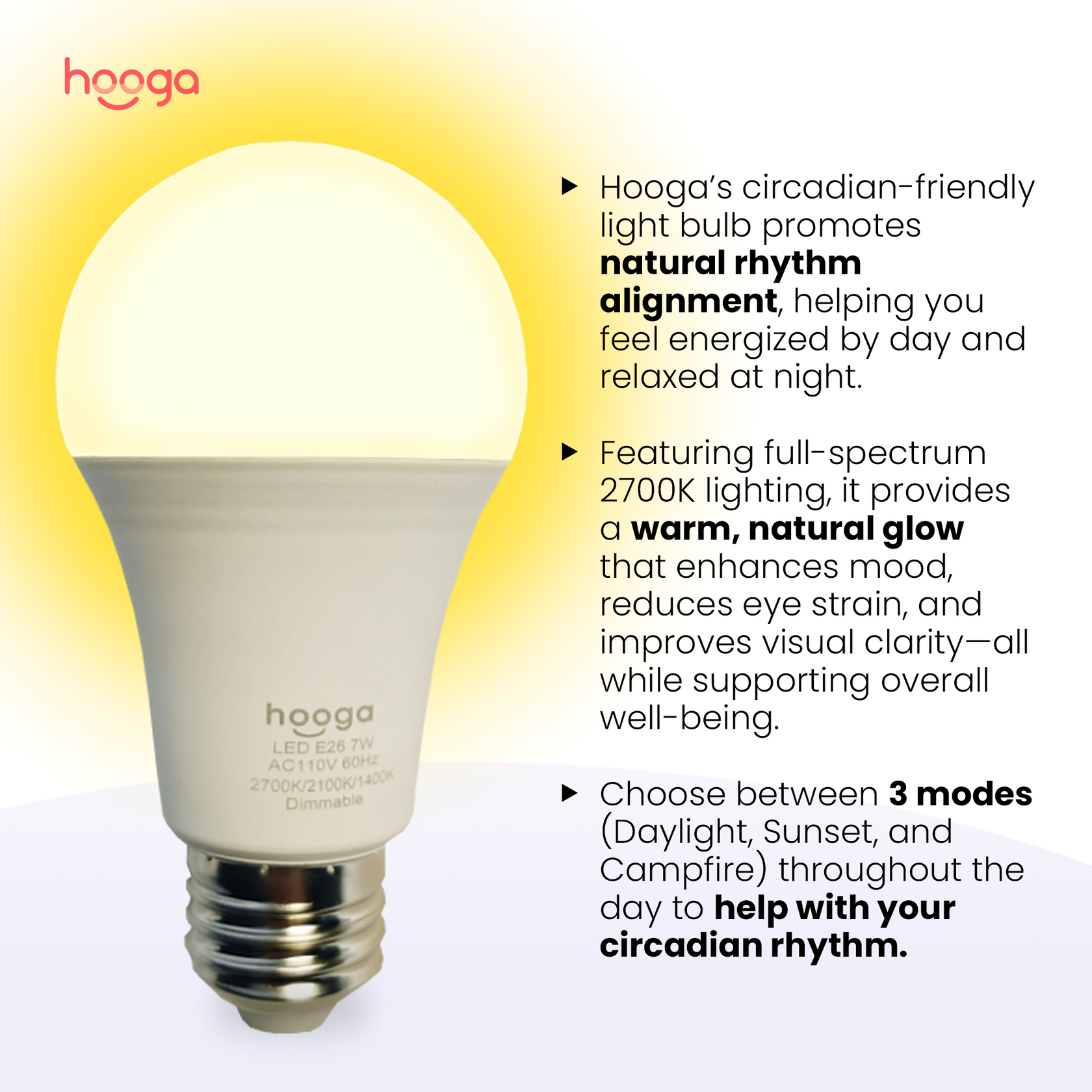Hooga Circadian Light Bulb | Full Spectrum 3-Mode LED
