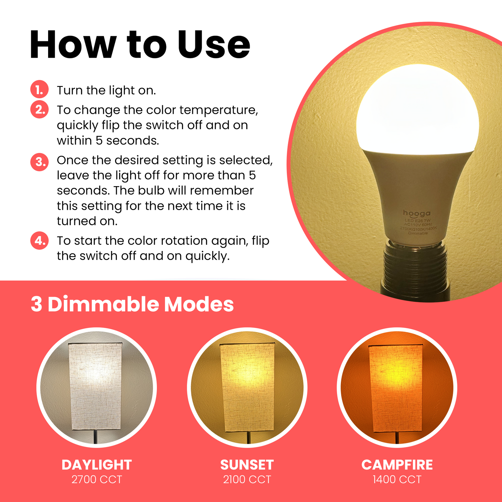 Hooga Circadian Light Bulb | Full Spectrum 3-Mode LED